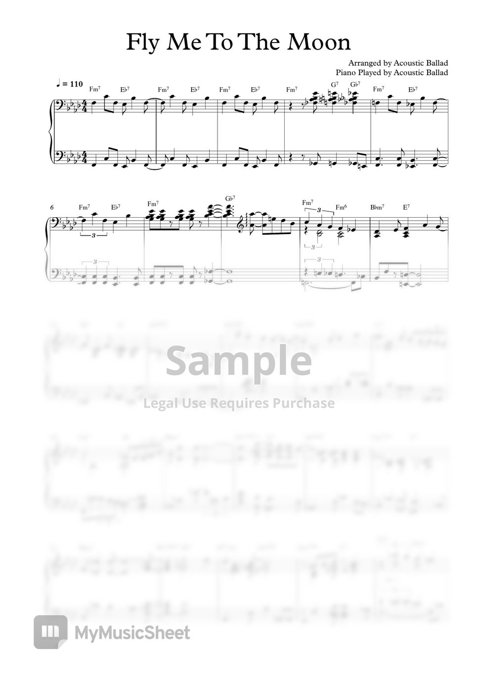 Bart Howard - Fly Me To The Moon (Solo Piano Ver.) Sheet Music by ...