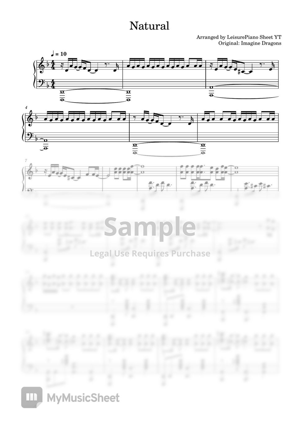 Imagine Dragons - Natural 악보 by Leisure Piano Sheets YT