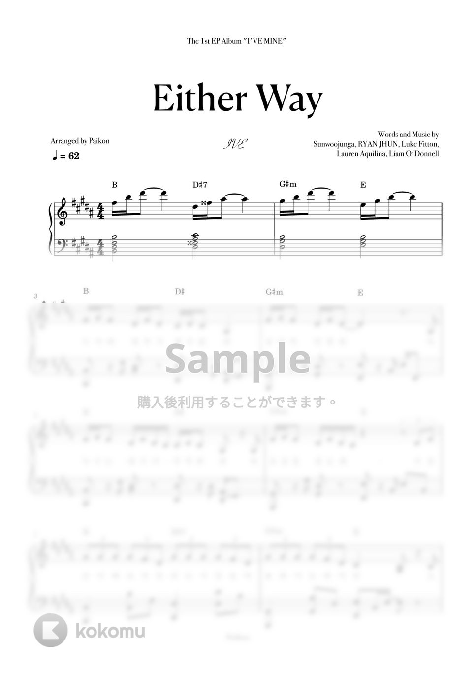 IVE - Either Way 楽譜 by Paikon