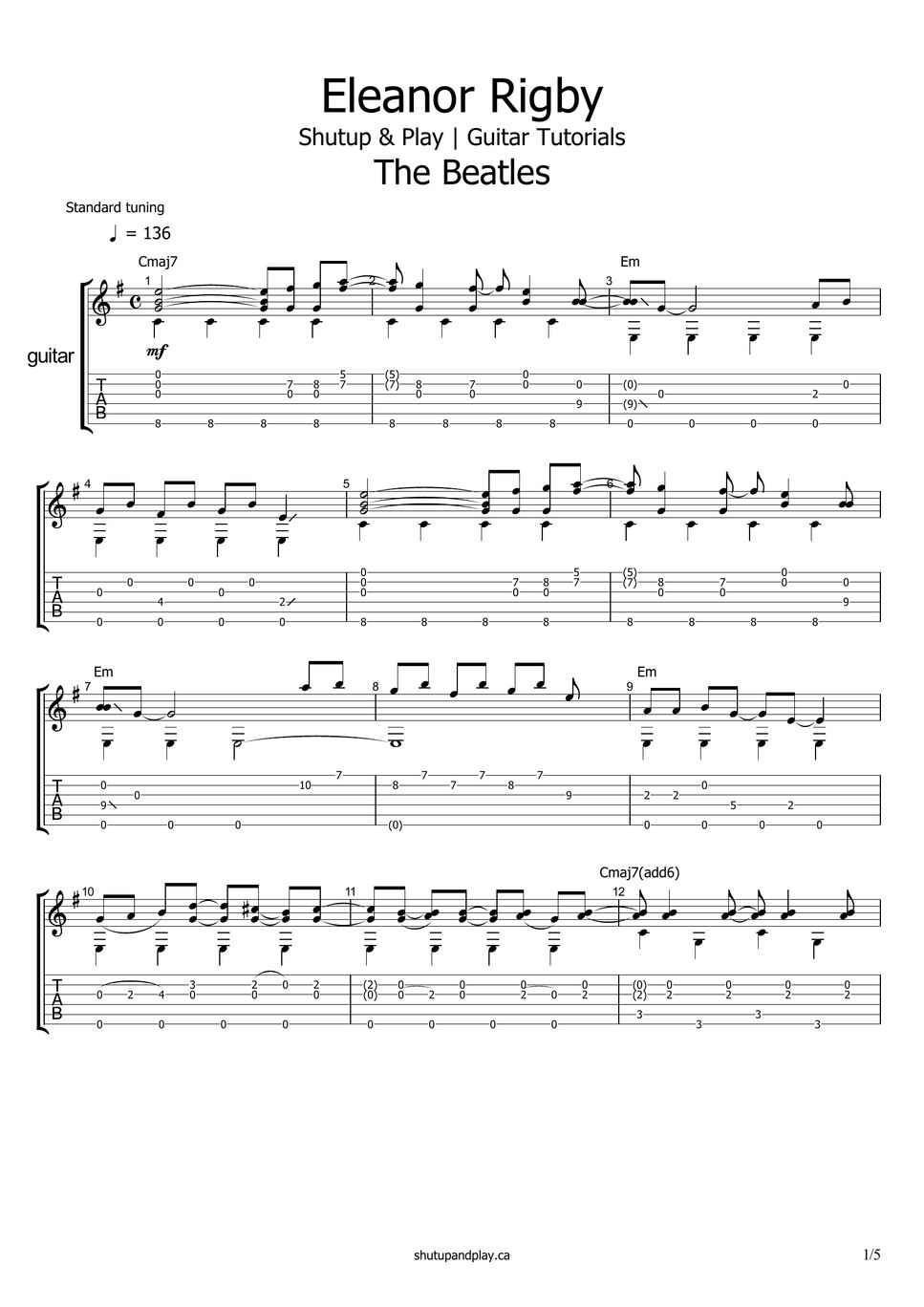 The Beatles - Eleanor Rigby TAB by Shutup & Play Guitar Tutorials