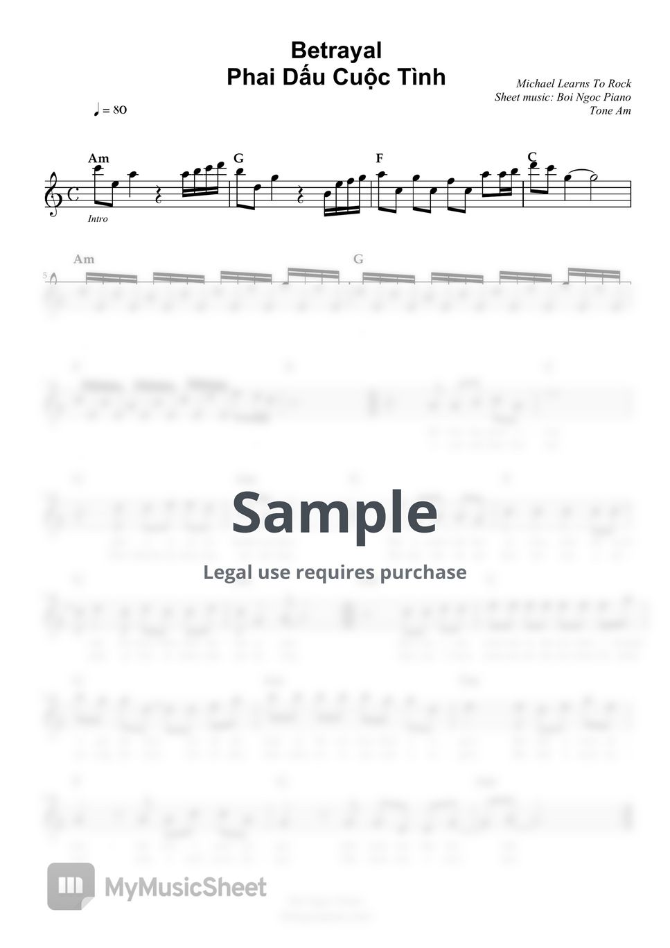 Huang Hun - Betrayal (Phai Dấu Cuộc Tình) Sheet Music by Boi Ngoc