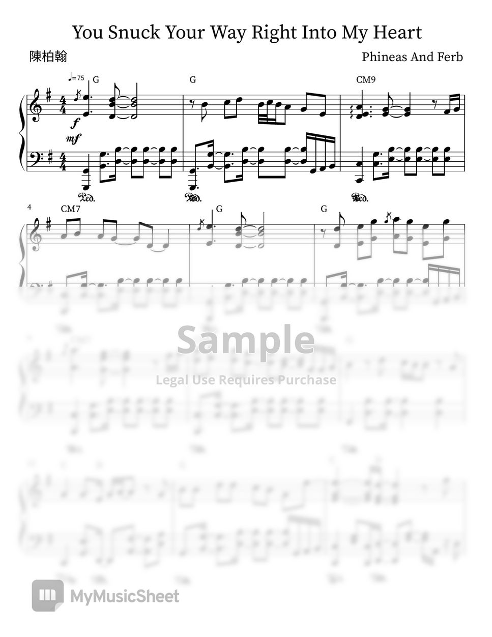 Phineas And Ferb You Snuck Your Way Right Into My Heart Sheets By 陳柏翰