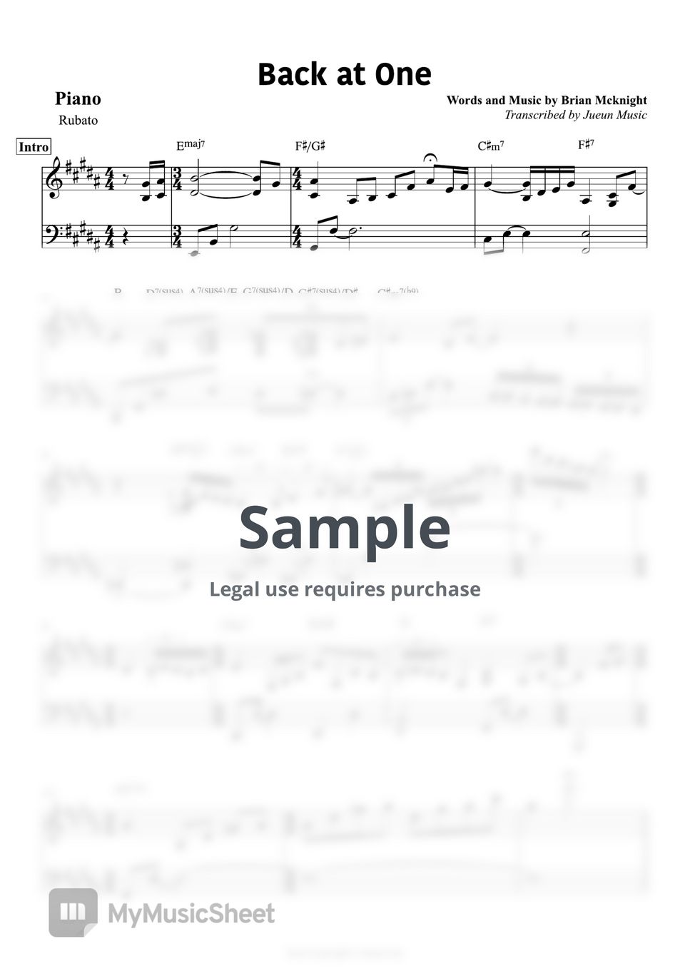 Brian Mcknight - Back at One (Full Copy) 악보 by Jueun Music