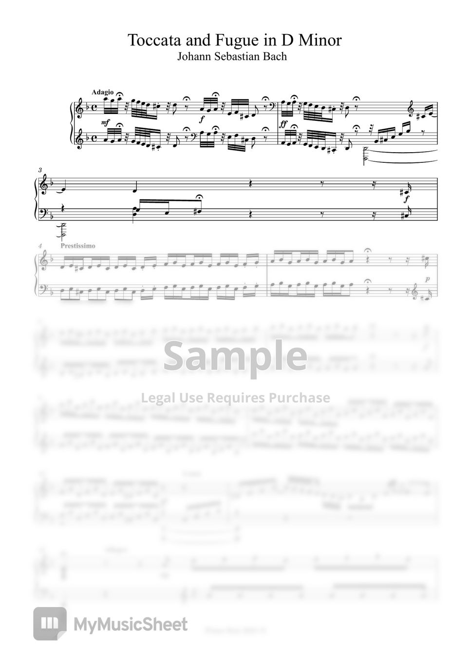 J.S.Bach - Toccata and Fugue in D Minor Sheet Music by Piano Suit