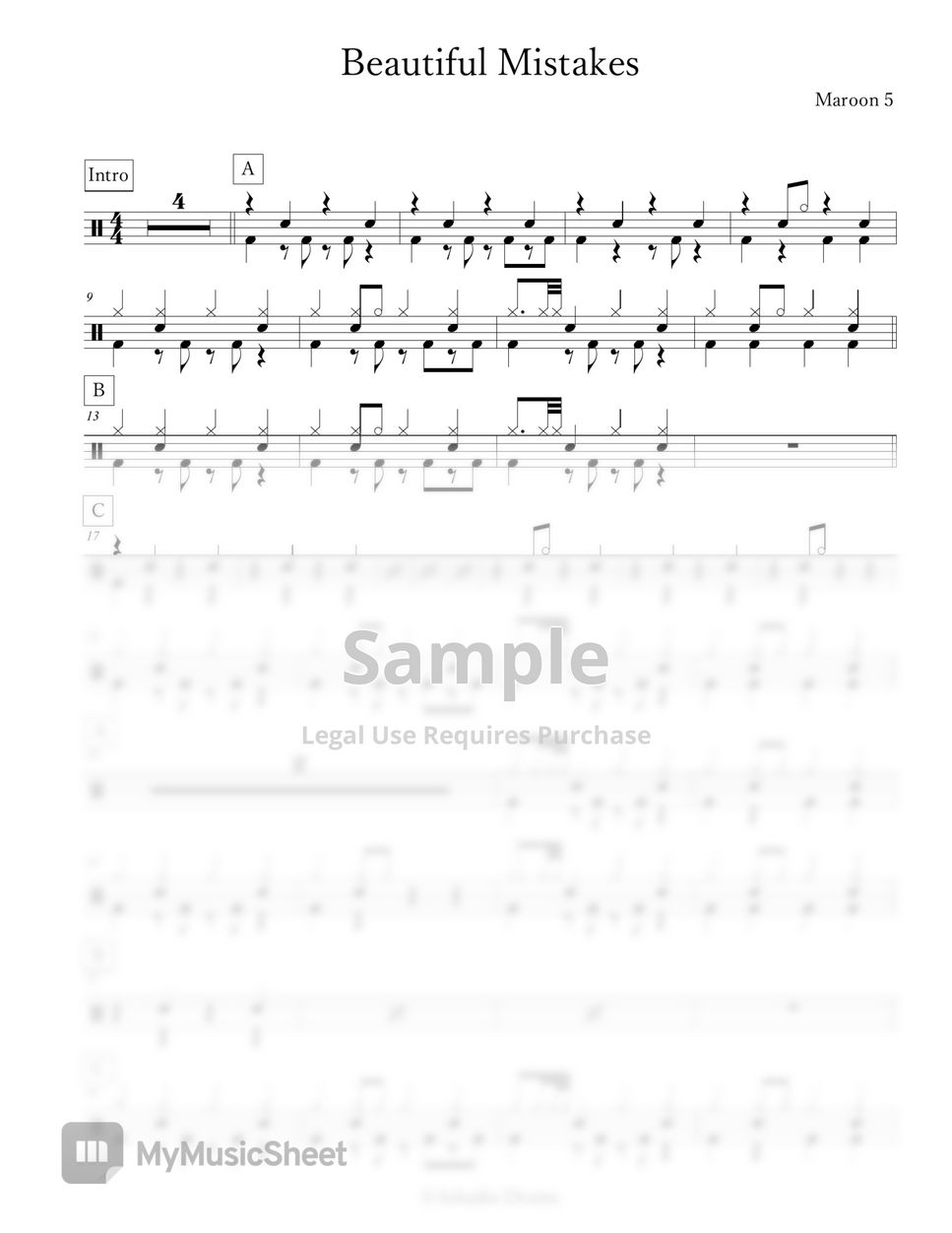 Maroon 5 - Beautiful Mistakes 鼓 樂譜 PDF | Arkadia Drums | mymusic5
