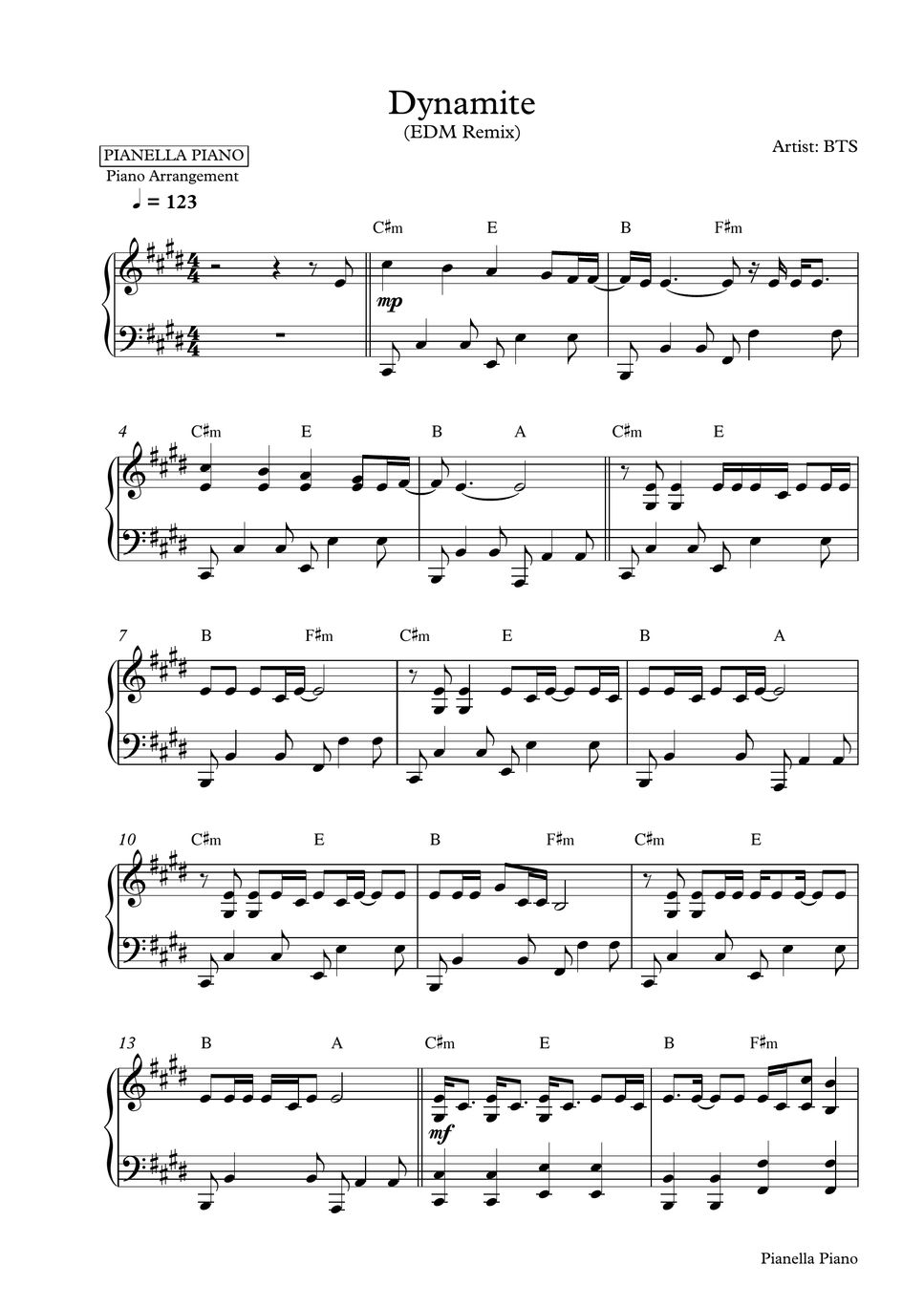 BTS - DYNAMITE EDM Remix (Piano Sheet + Drum Backing Track) Sheets by ...