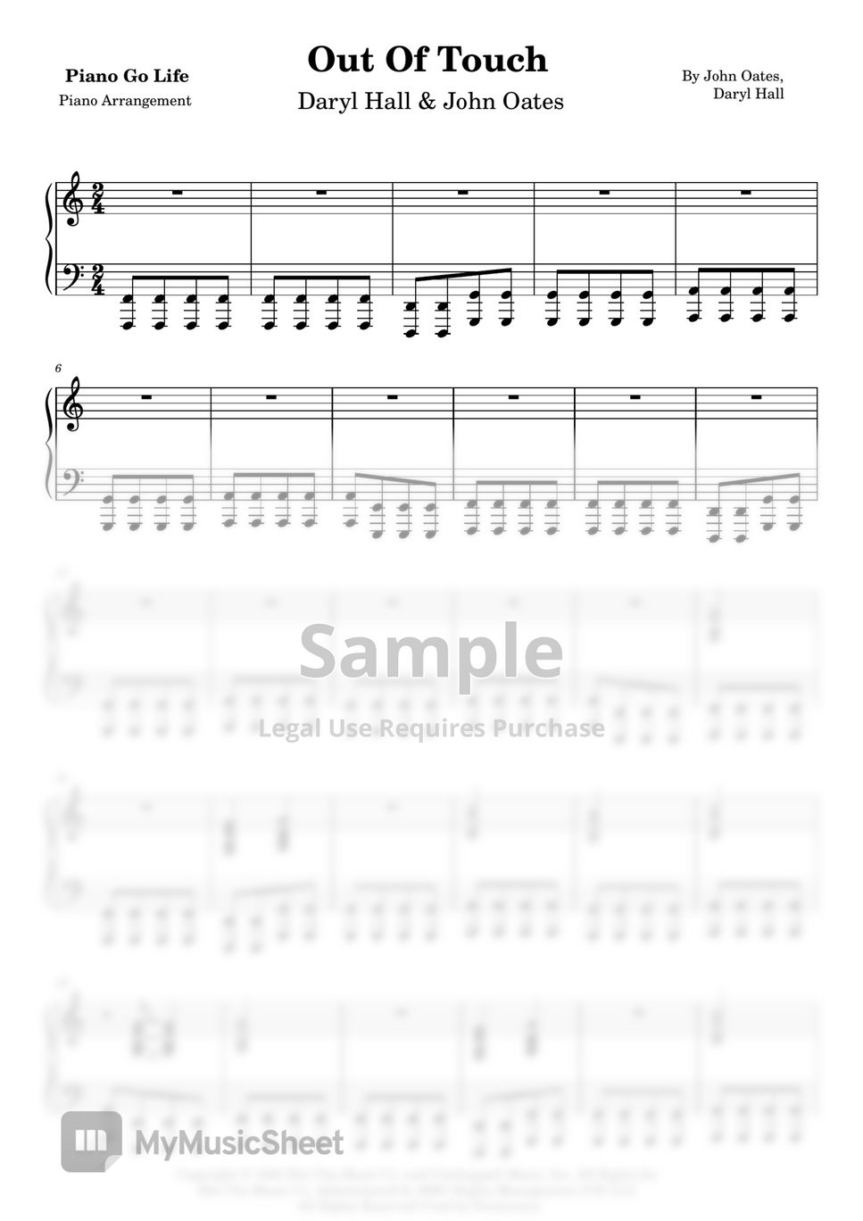 Daryl Hall & John Oates - Out Of Touch Partitura by Piano Go Life