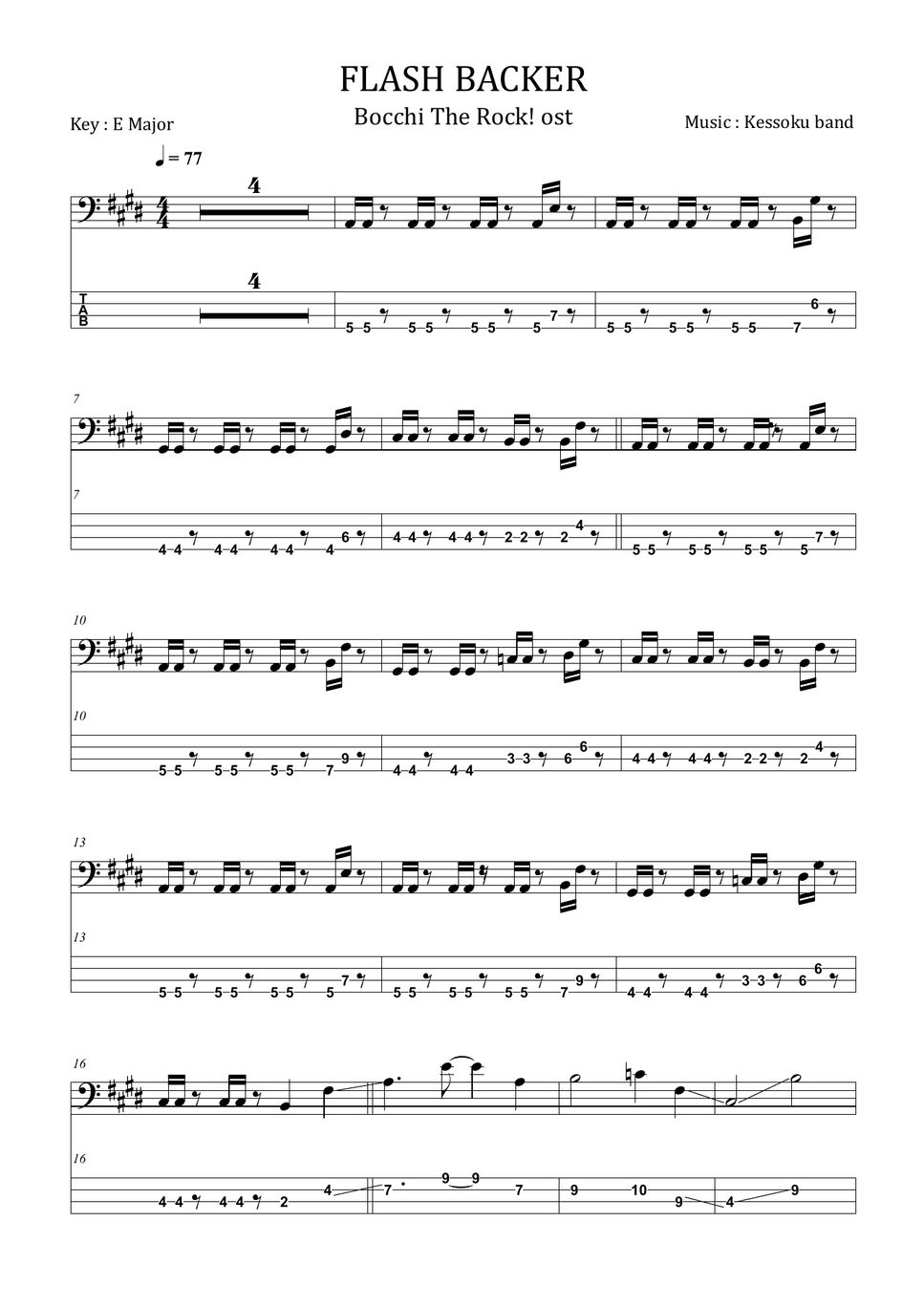 Kessoku band - FLASH BACKER (봇치 더 록! ost) 악보 by Studio Mosso