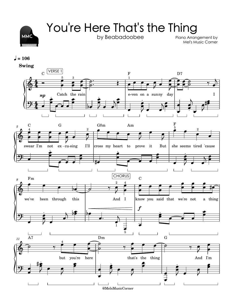 Beabadoobee - You're Here That's The Thing (piano sheet music) Sheet ...