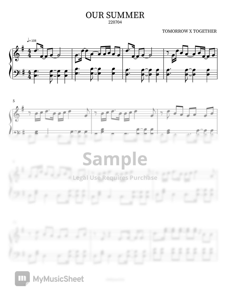 TXT(투모로우바이투게더) - Our Summer Sheet Music by chihyun416