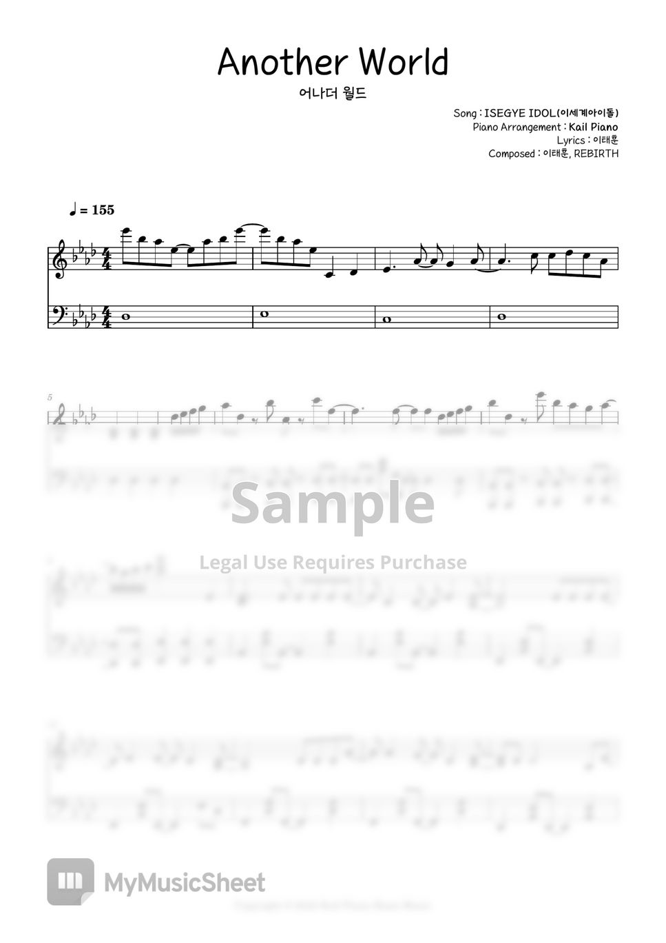 ISEGYE IDOL - Another World (Piano) Notenblatt by Kail Piano