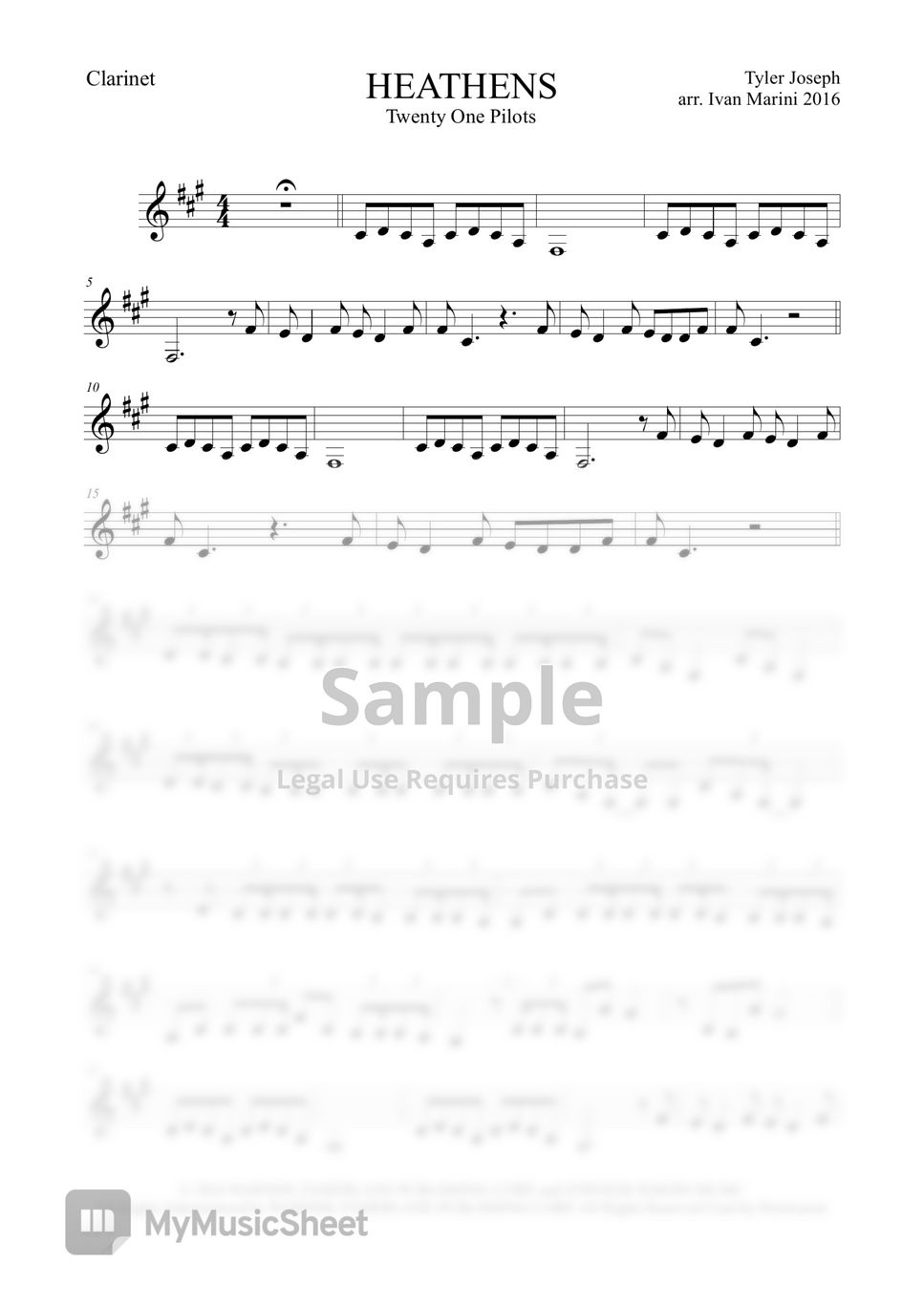 Twenty One Pilots - HEATHENS (for Clarinet) Sheets by Ivan Marini