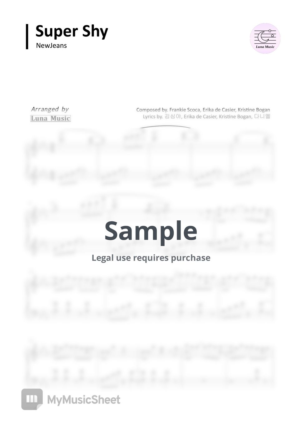 NewJeans - Super Shy (Original Piano Sheet) Blad by 𝐋𝐮𝐧𝐚 𝐌𝐮𝐬𝐢𝐜