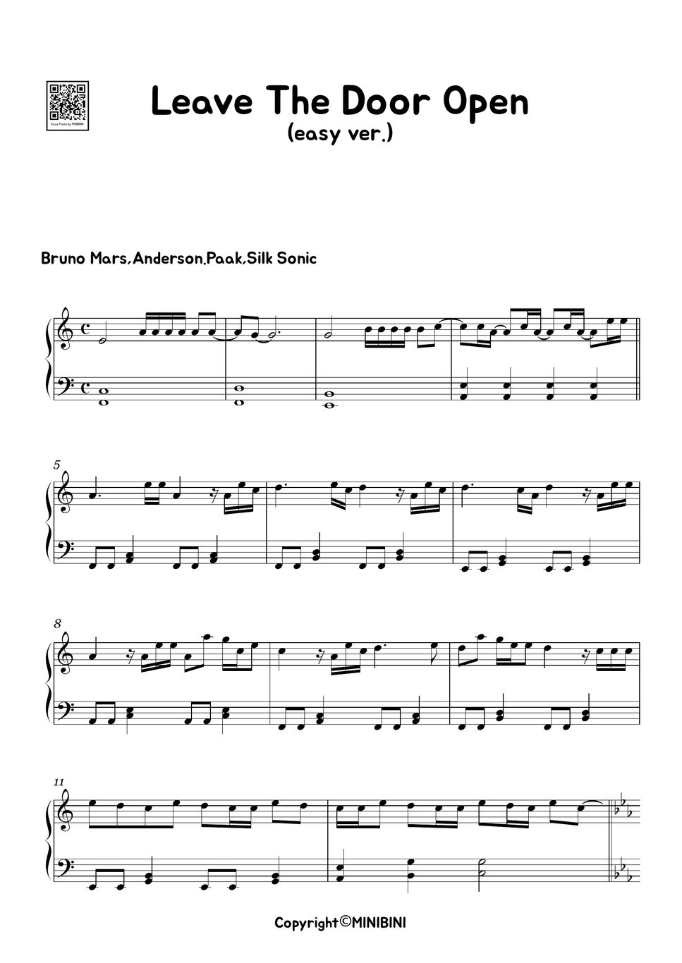 Bruno Mars, Anderson .Paak, Silk Sonic - Leave the Door Open (Easy Version) Sheet by MINIBINI