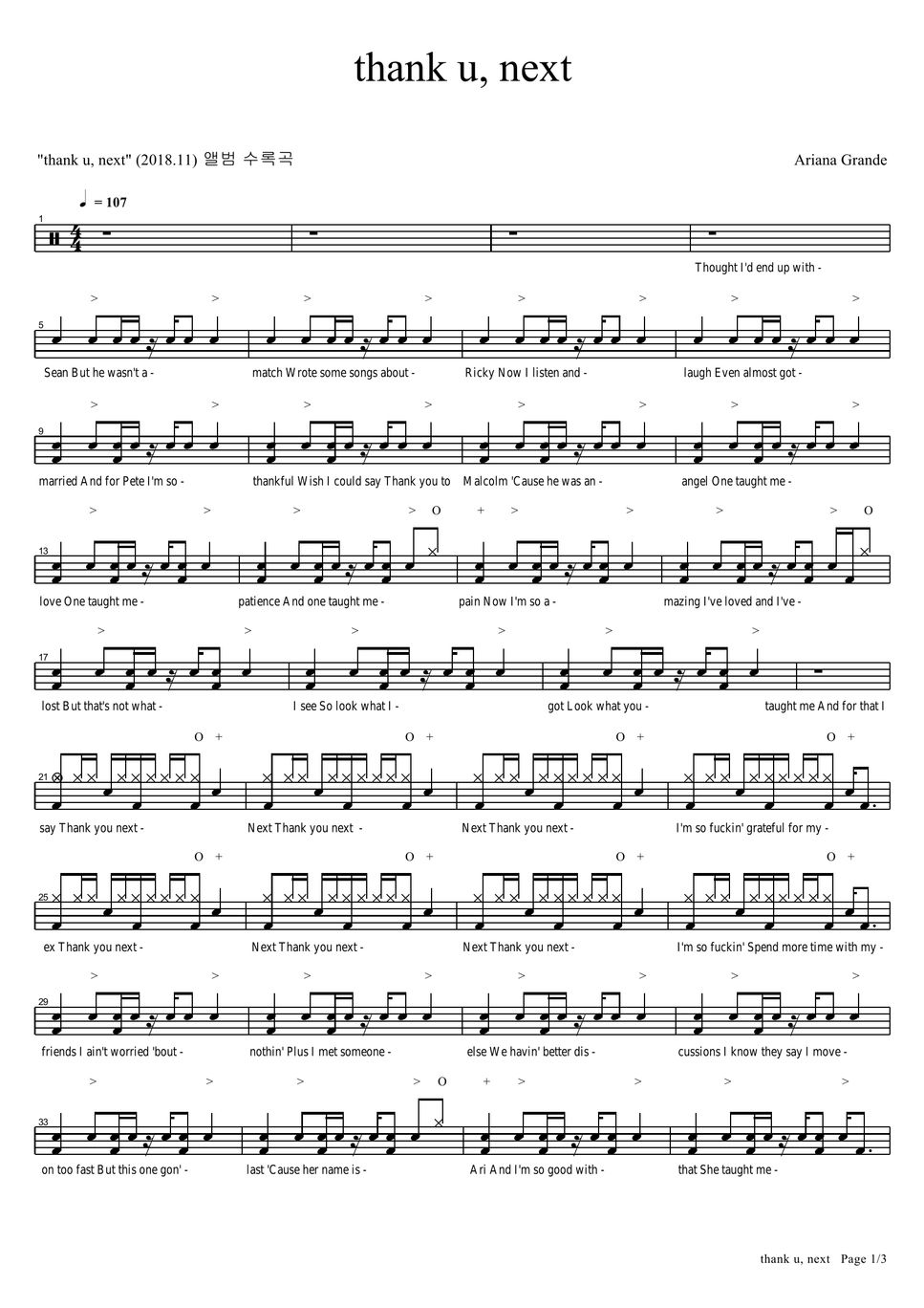 Ariana Grande - thank u next Sheet by COPYDRUM