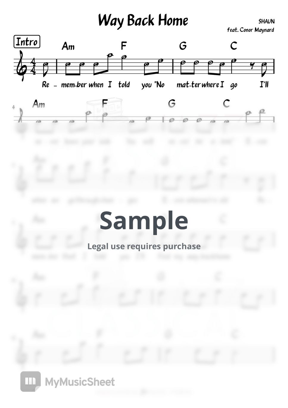 SHAUN feat. Conor Maynard - Way Back Home (with ABC) Sheets by Jazz ...