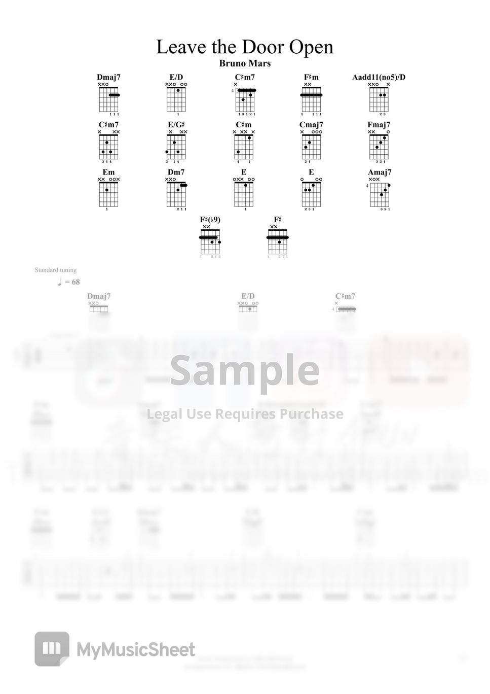 Bruno Mars - Leave The Door Open 악보 by Acun