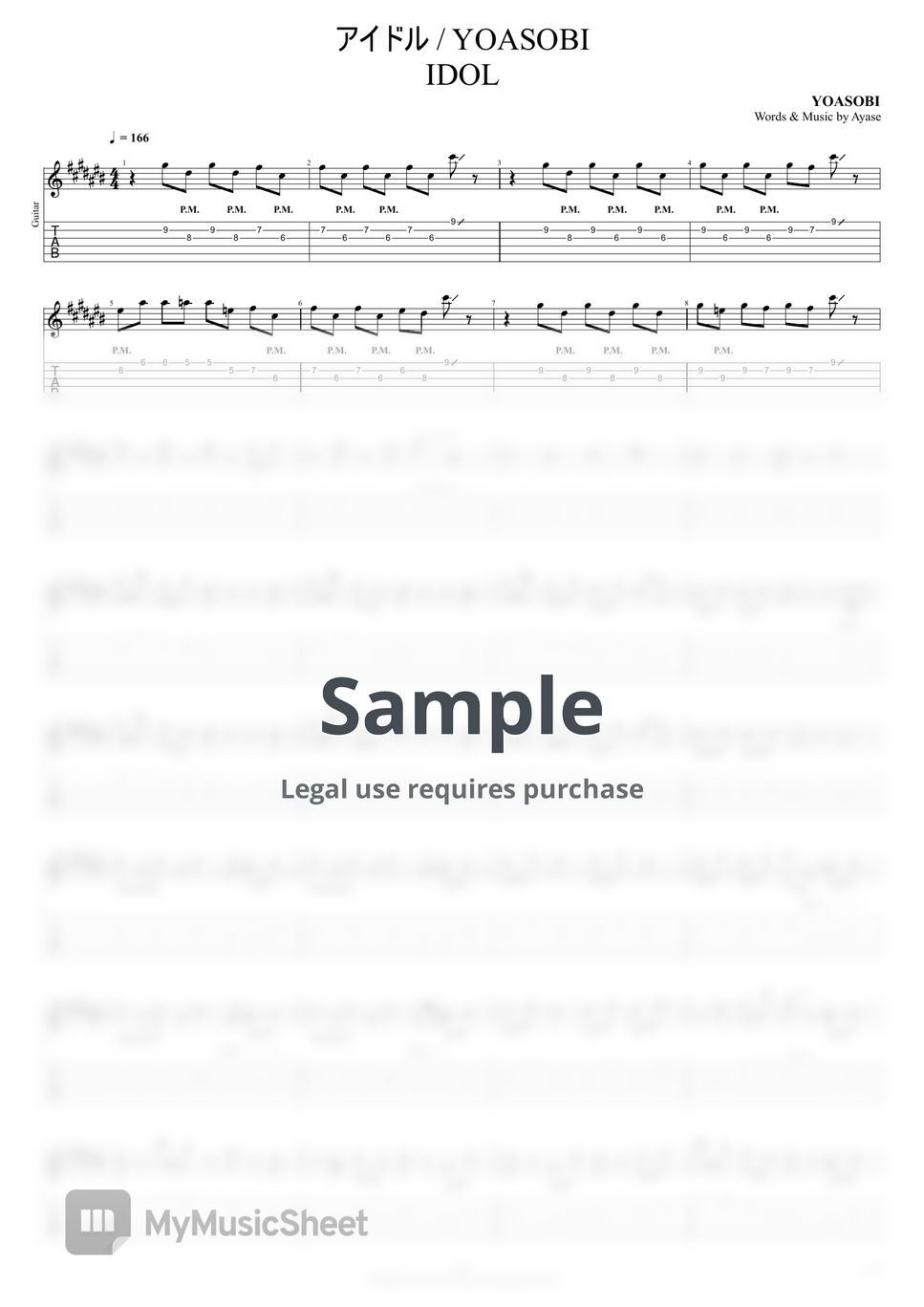 YOASOBI - IDOL - YOASOBI Vocal Melody Guitar (TAB PDF) Sheet Music by ...