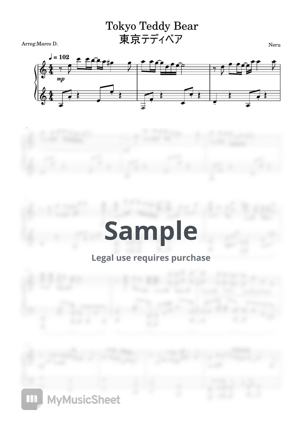 Neru - Tokyo Teddy Bear (VOCALOID) Sheet Music by Marco D.