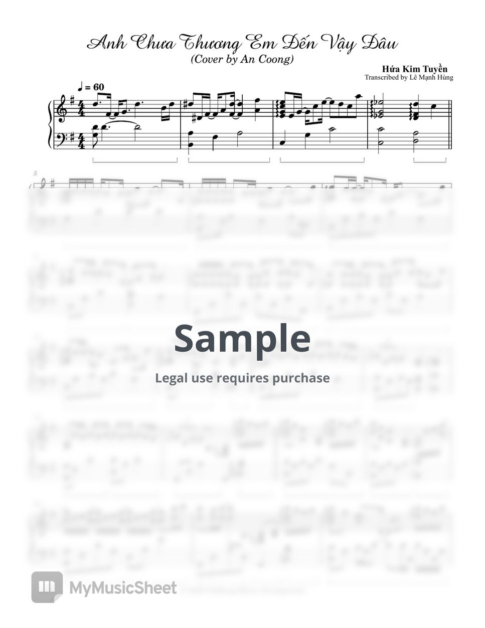 Cover by An Coong - Anh Chưa Thương Em Đến Vậy Đâu (Transcribed) 樂譜 by Le Manh Hung