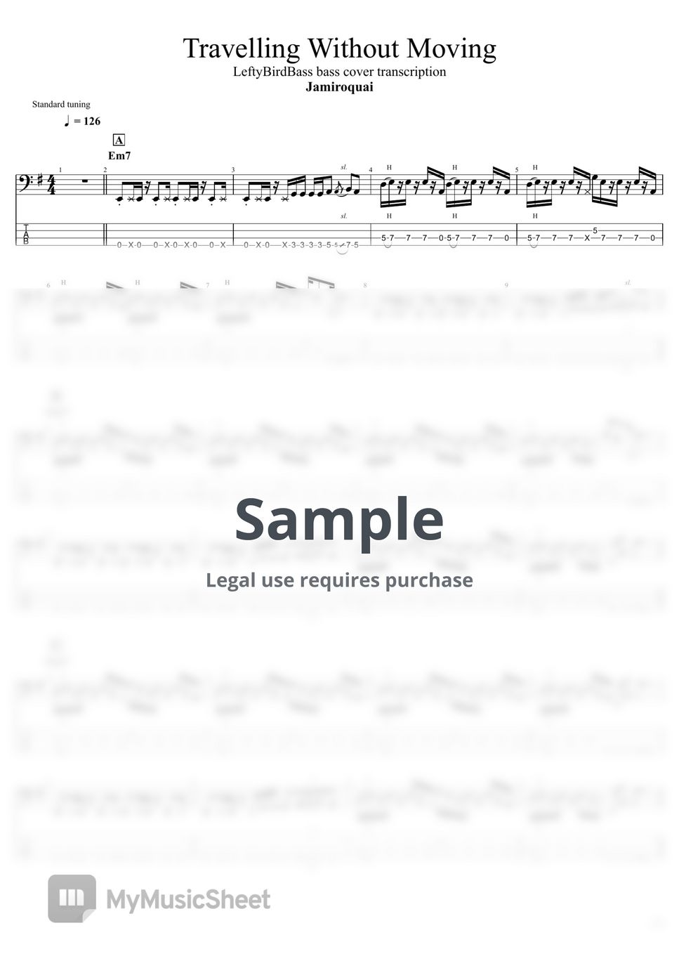 Jamiroquai - Travelling Without Moving タブ+五線譜 by Tori Lefty