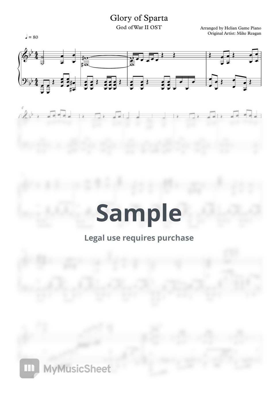 God of War 2 - Glory of Sparta Sheets by Helian Game Piano