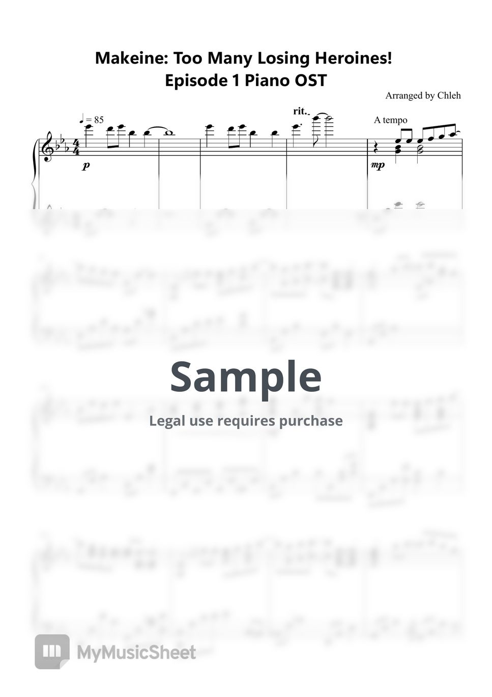Too Many Losing - Makeine: Too Many Losing Heroines! Episode 1 Piano OST Sheet Music by Chleh