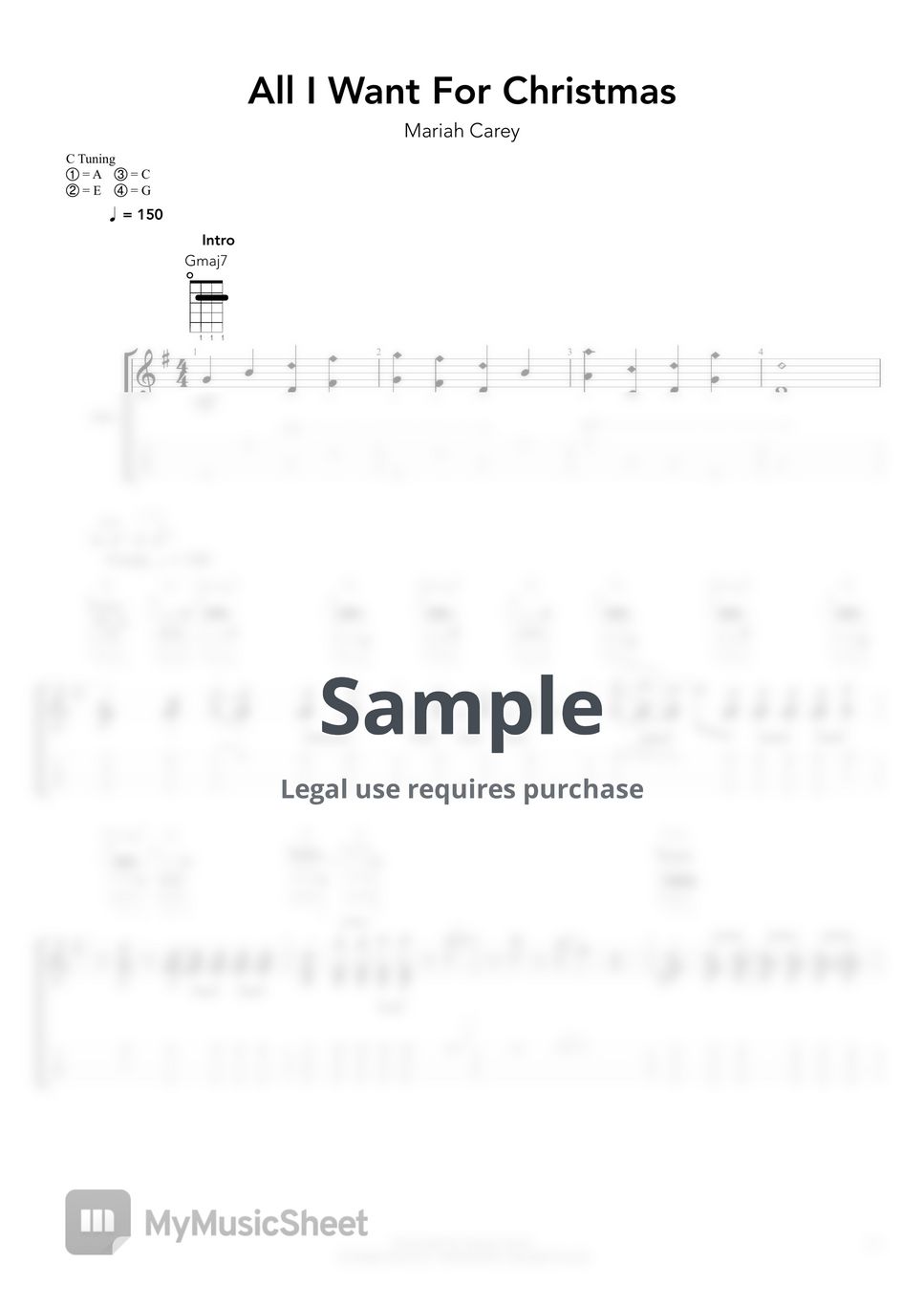 Maria Carey - All I want for Christmas Tab + 단선 악보 by 4stringboy