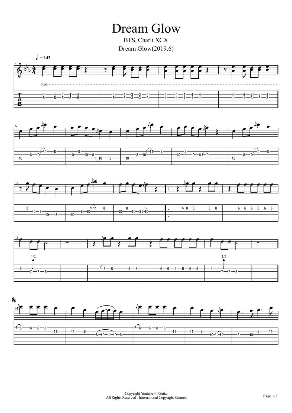 BTS - Dream Glow Guitar Cover TAB