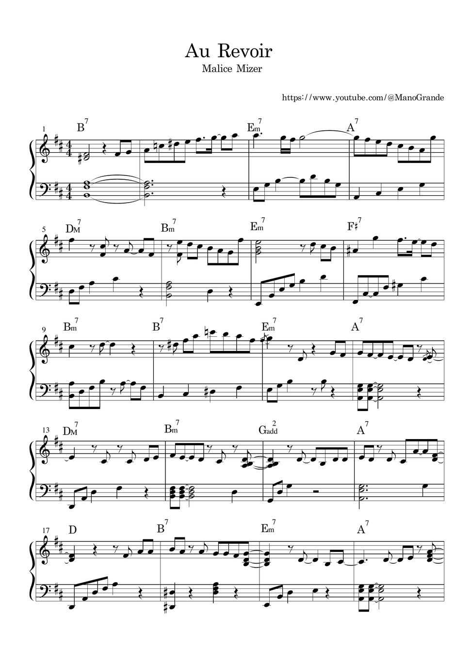 Malice Mizer - Au Revoir (Piano solo with Chord) Sheet by ManoGrande