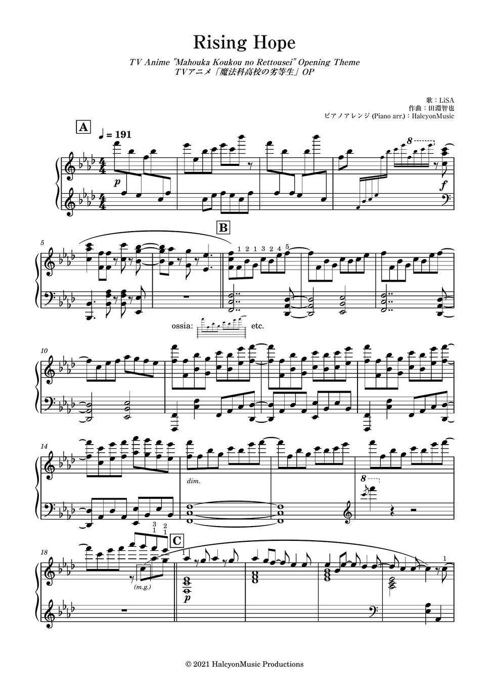 LiSA - Rising Hope (Mahouka Koukou no Rettousei OP) Sheet by HalcyonMusic