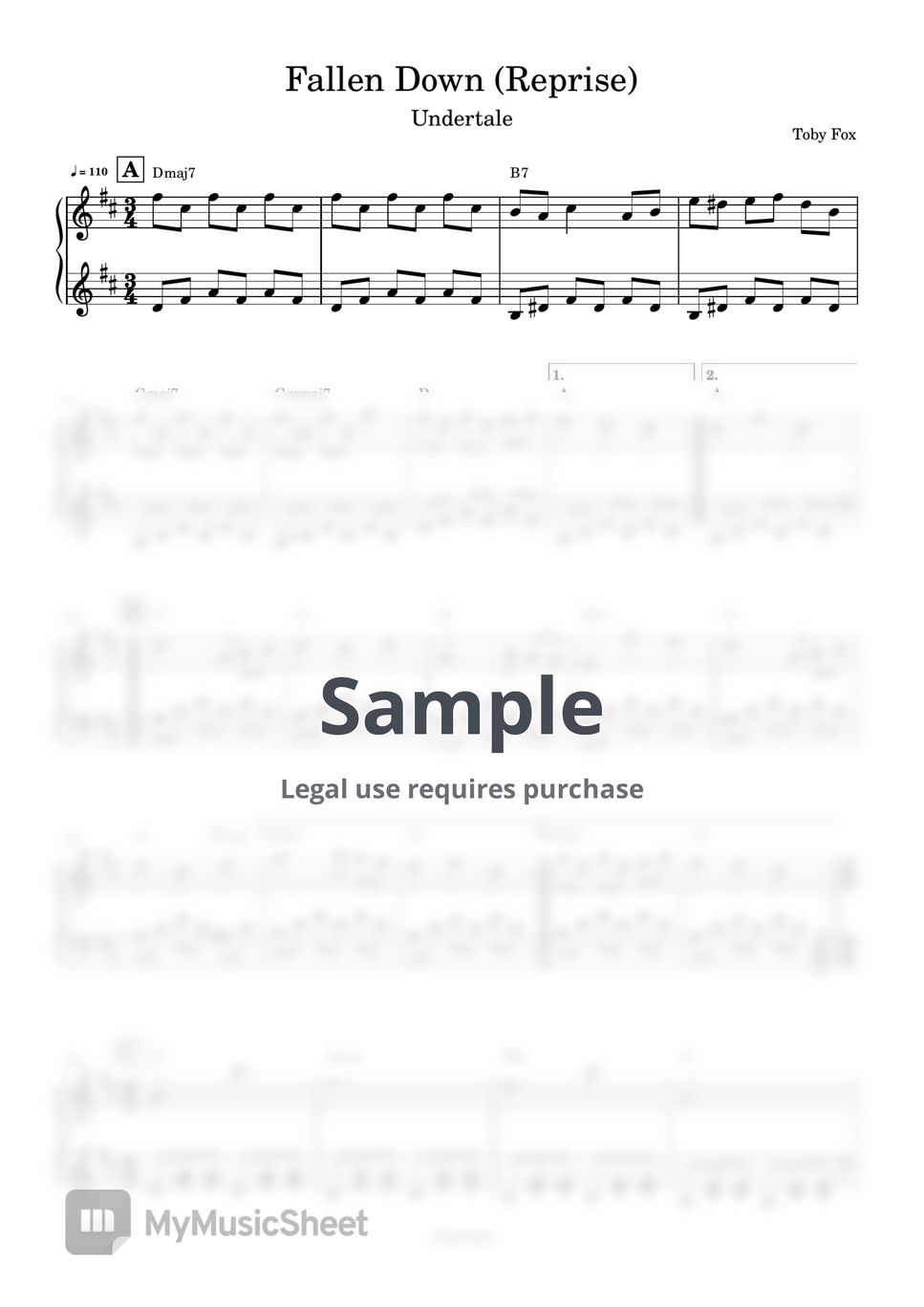 Undertale - Fallen Down (Reprise) (Piano) Sheets by Anacrusa