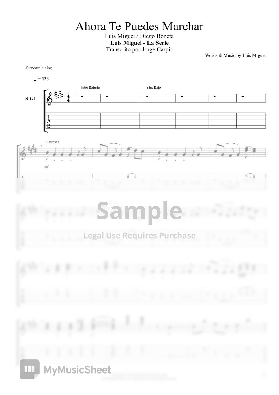 Luis Miguel - Ahora Te Puedes Marchar (Arreglo de guitarra eletrica ...