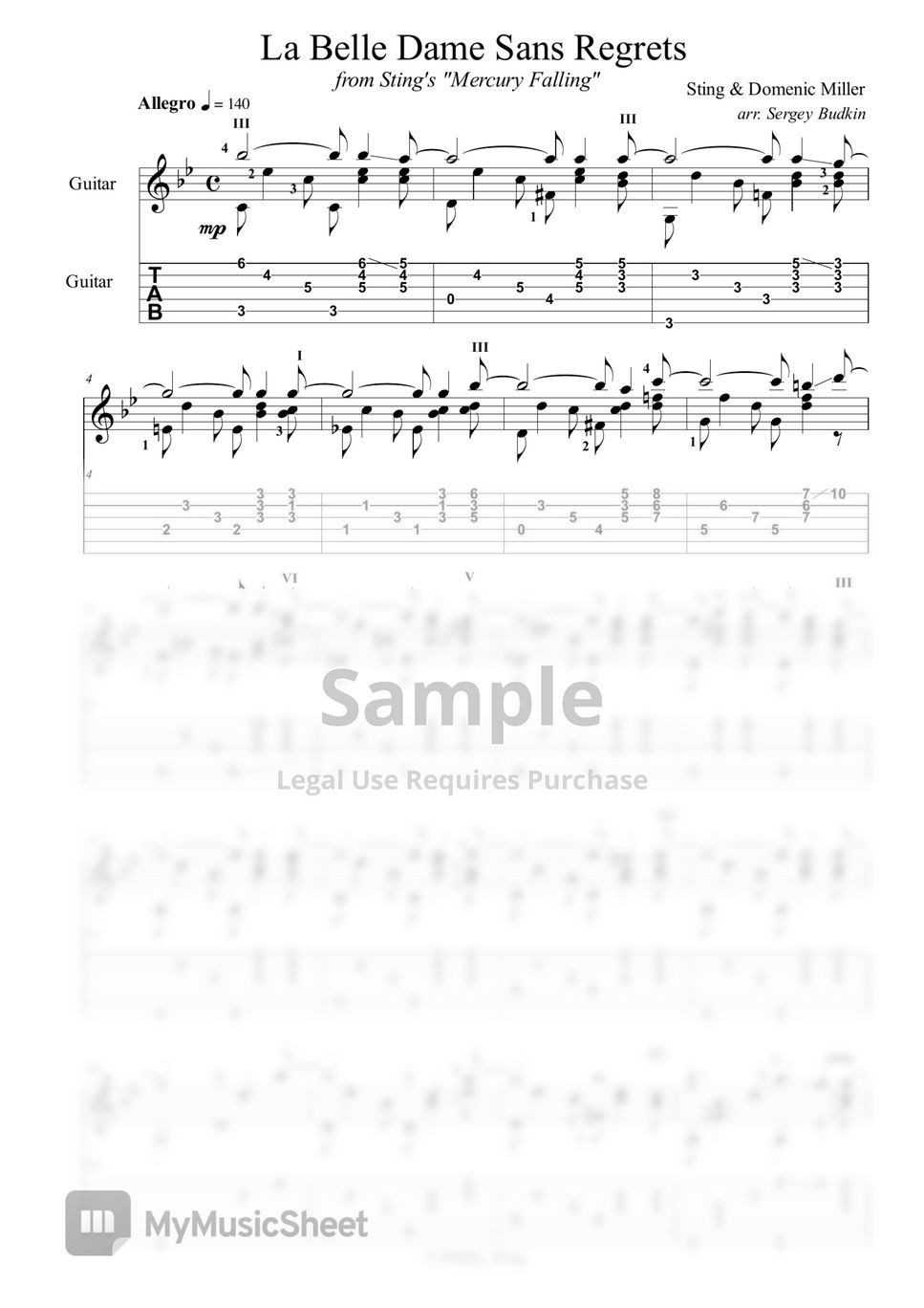 Sting - La Belle Dame Sans Regrets 楽譜 by Buddy_King