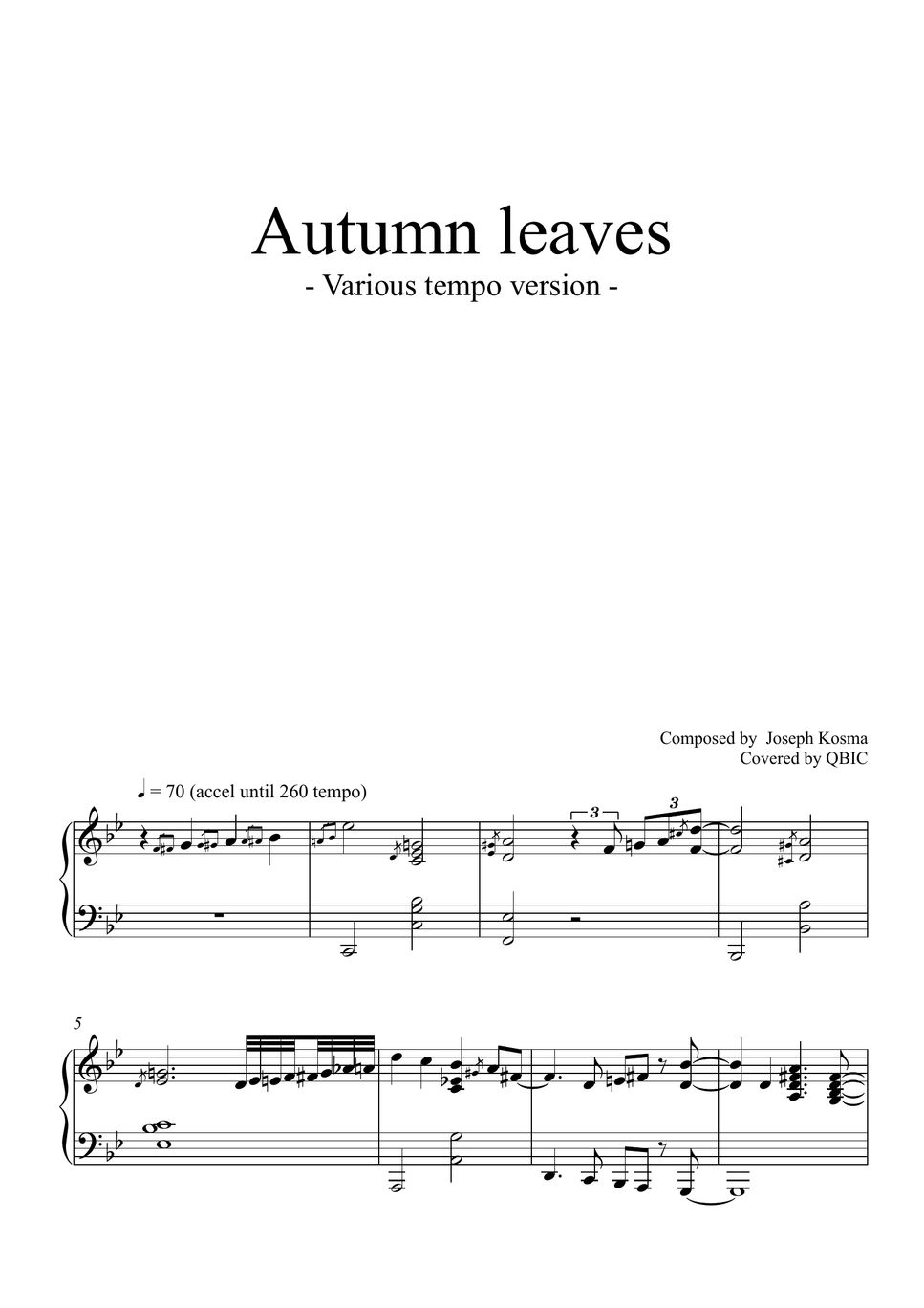Joseph Kosma - Autumn leaves (various tempo) Sheet by QBIC