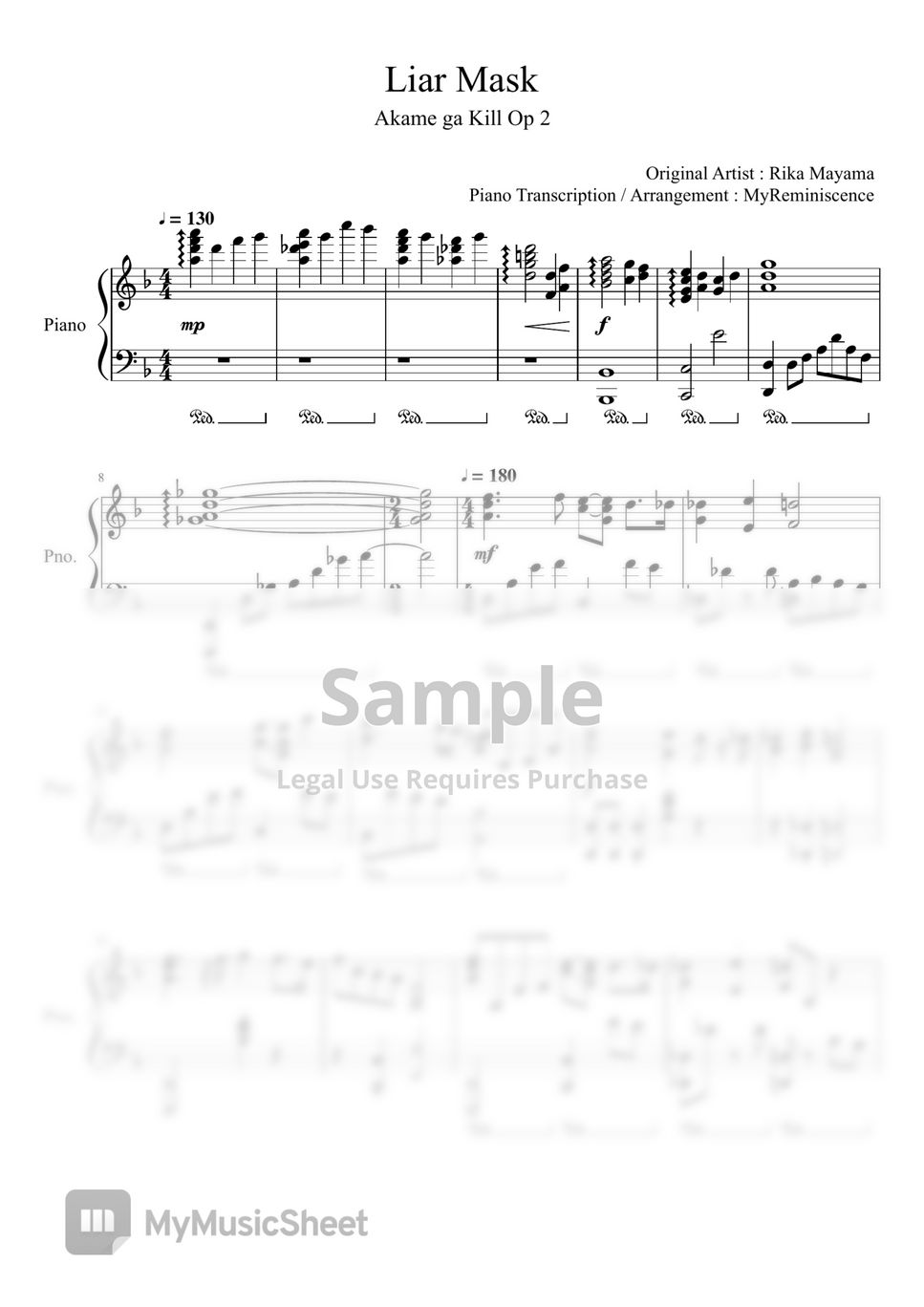 Rika Mayama - Liar Mask (Akame ga Kill! ED 2) Sheet Music by Aoryn ...