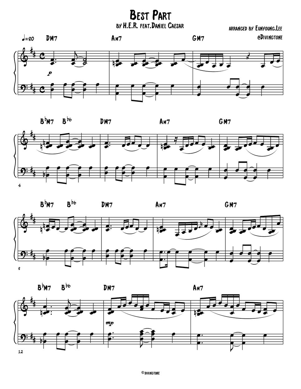 H.E.R. feat.Daniel Caesar - Best Part (piano sheet / 피아노 악보) 楽譜 by ...