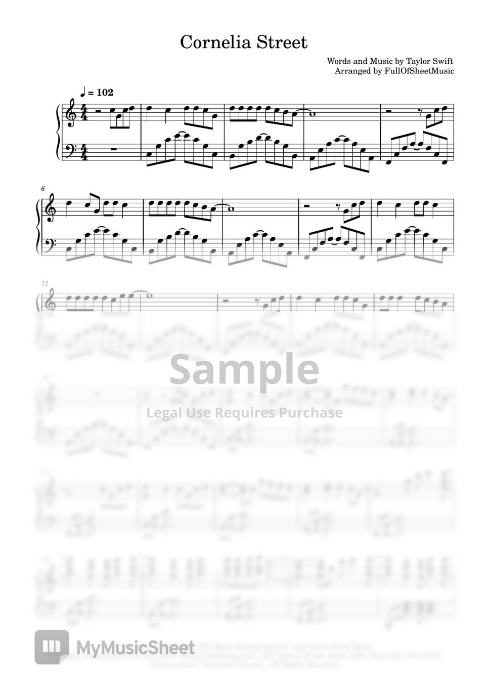 Taylor Swift - Cornelia Street Bản nhạc by FullOfSheetMusic