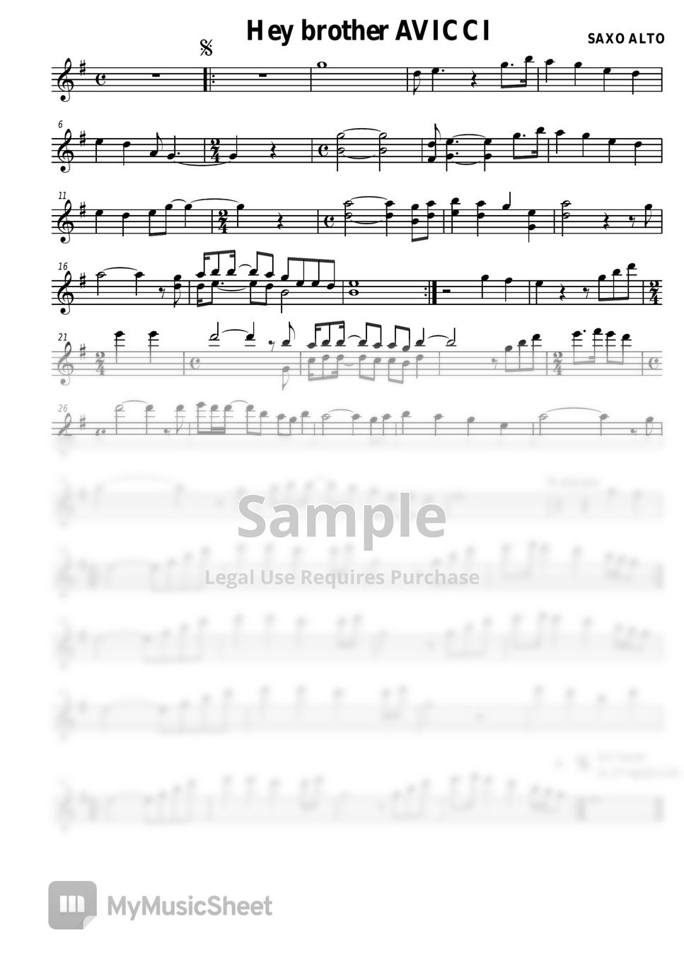 Hey Brother - Avicii (Alto Sax) Sheet by Ismael Dorado