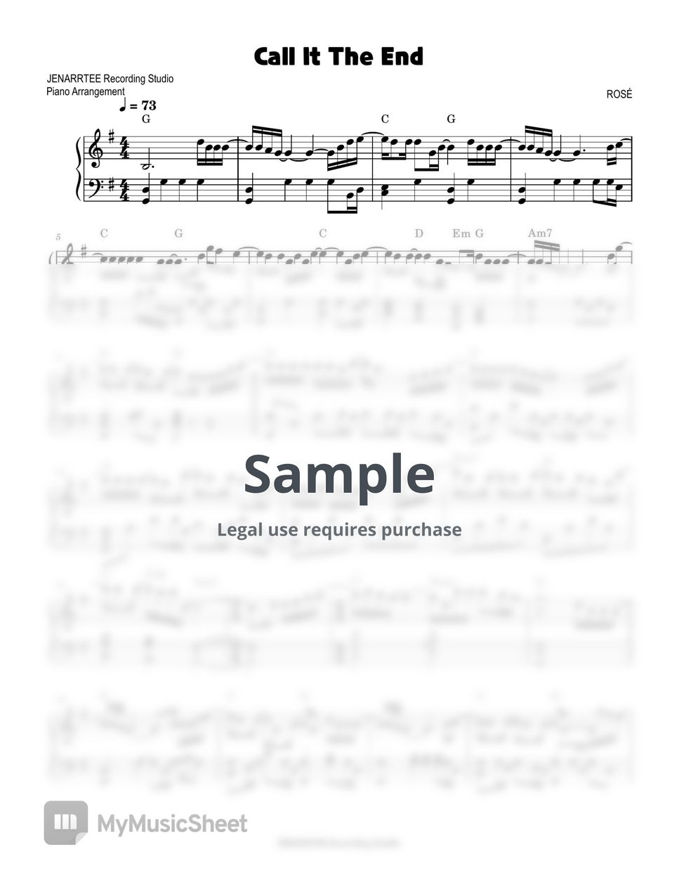 ROSÉ - Call It The End Sheet Music by JENARRTEE Recording Studio