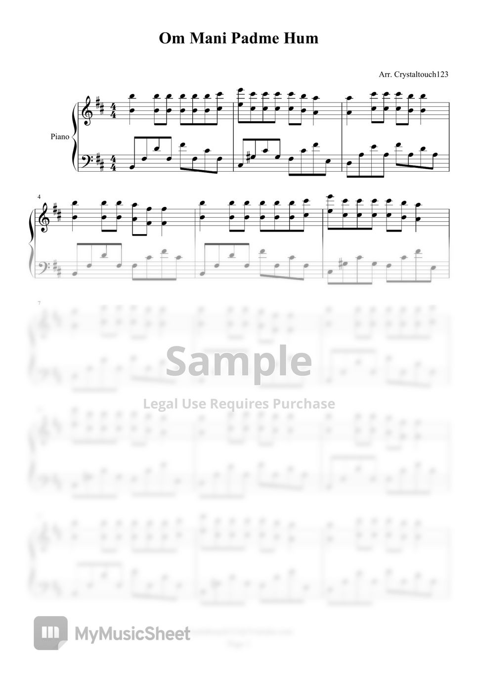 六字大明咒 Om Mani Padme Hum - 六字大明咒 Om Mani Padme Hum 악보 by crystaltouch123