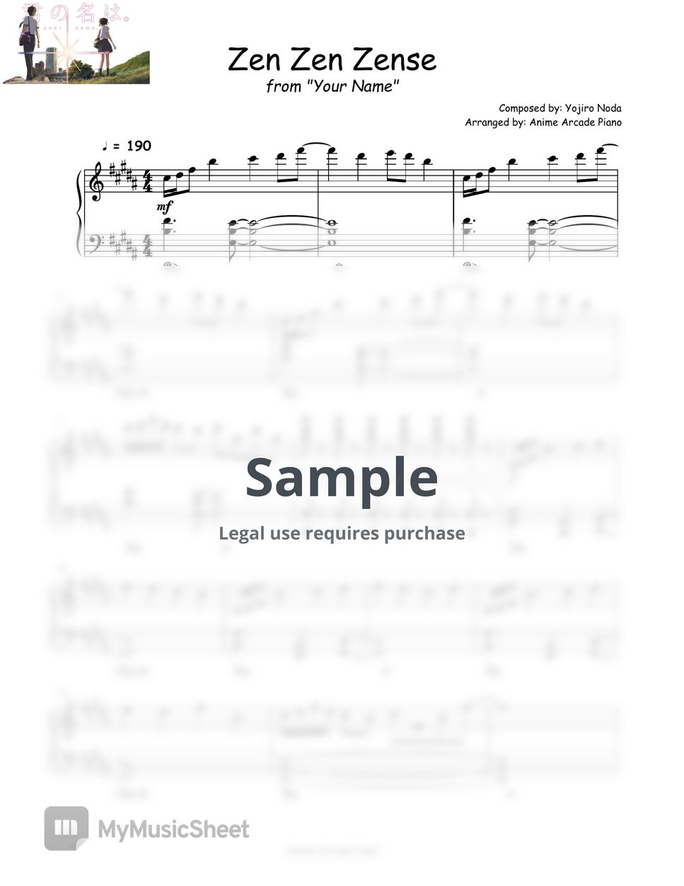 Yojiro Noda - Zen Zen Zense (from "Your Name") Kimi no Na wa Sheet ...