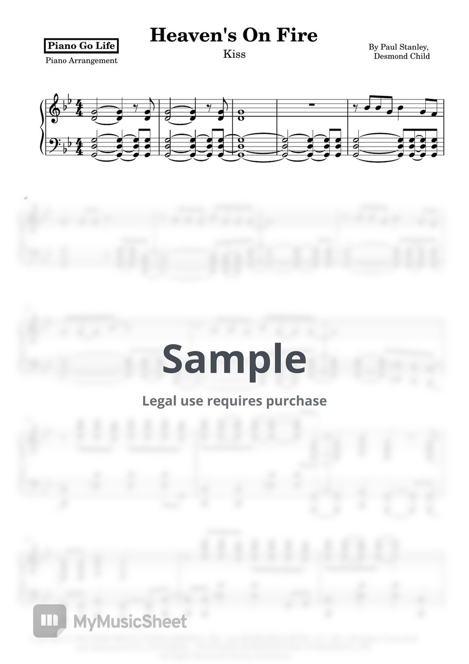 Kiss - Heaven's On Fire Sheets by Piano Go Life