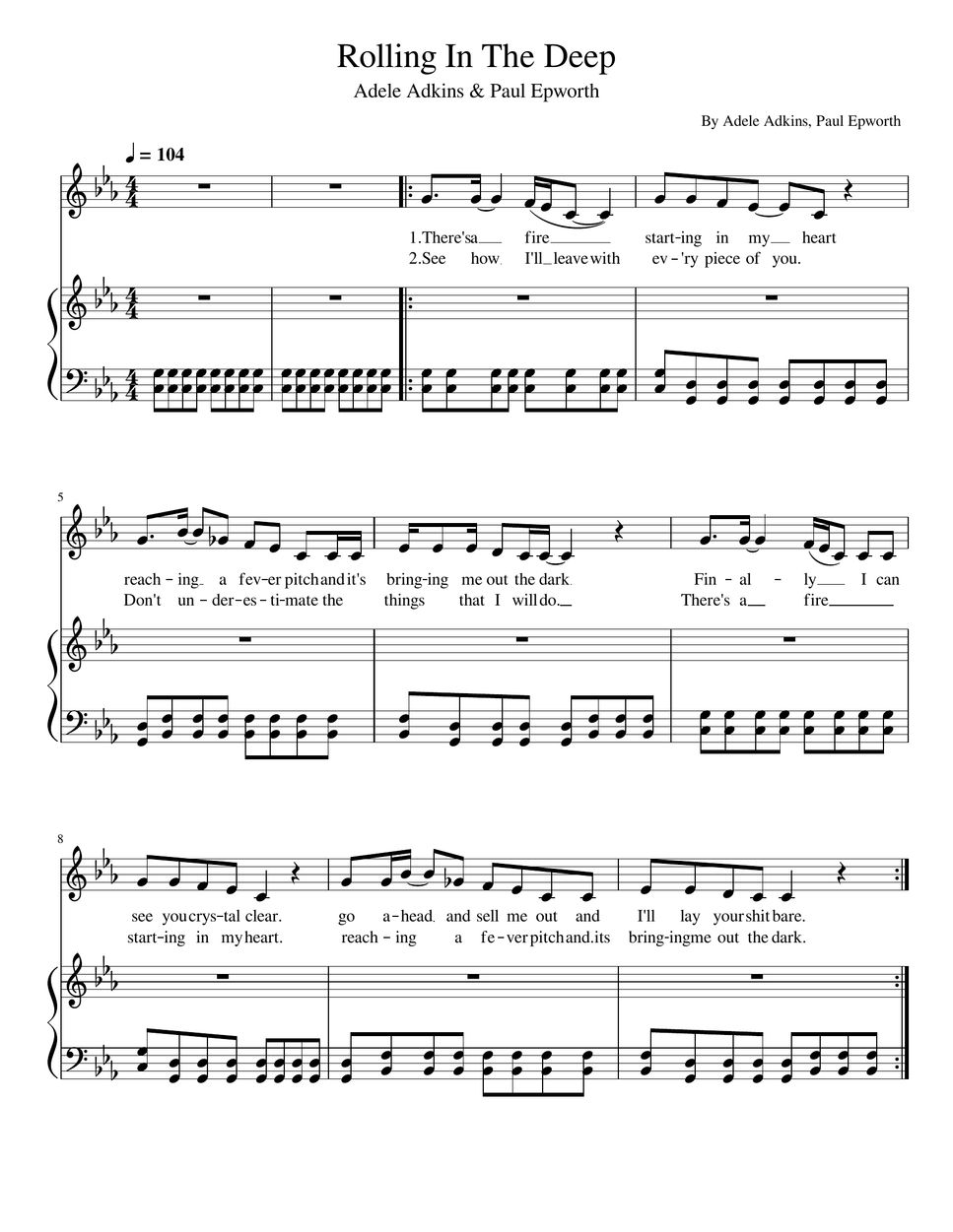 Paul Epworth/Adele Adkins - Rolling in the Deep (Adele - For Piano ...