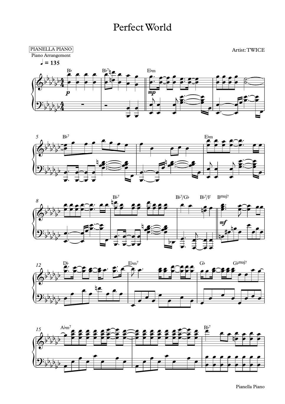 TWICE - Perfect World (Piano Sheet) Sheet by Pianella Piano