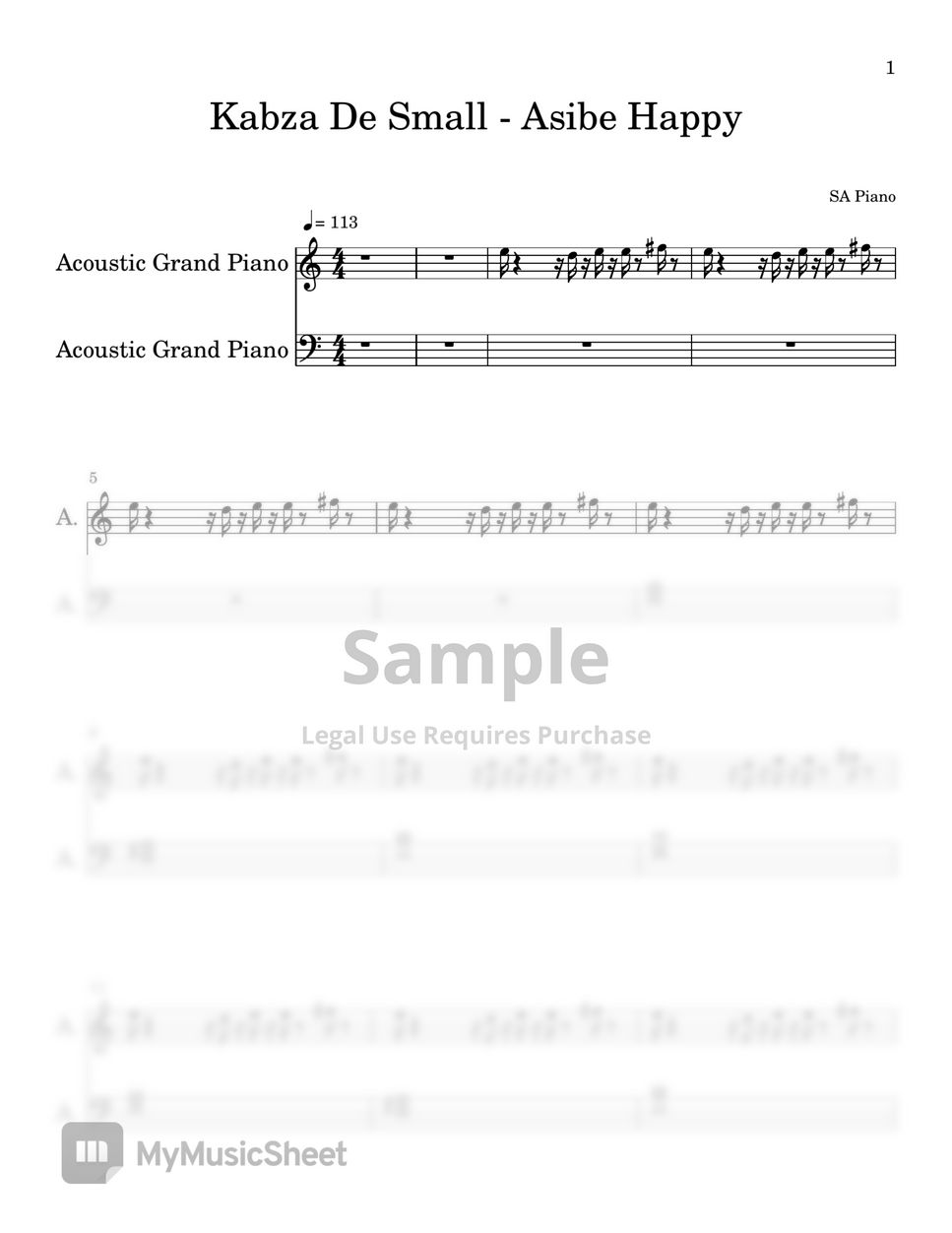 Kabza De Small - Asibe Happy (PIANO SHEET) Sheet Music by SA Piano