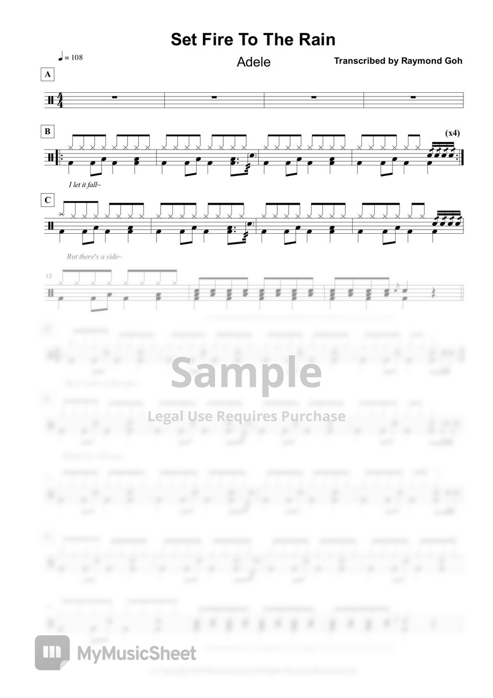 Adele - Set Fire To The Rain Partitura by Raymond Goh