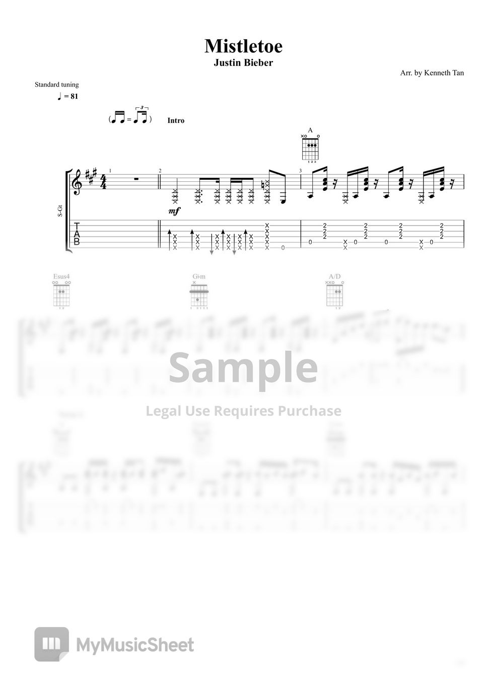 Justin Bieber | Fingerstyle Guitar - Mistletoe Sheet Music by Kenneth ...