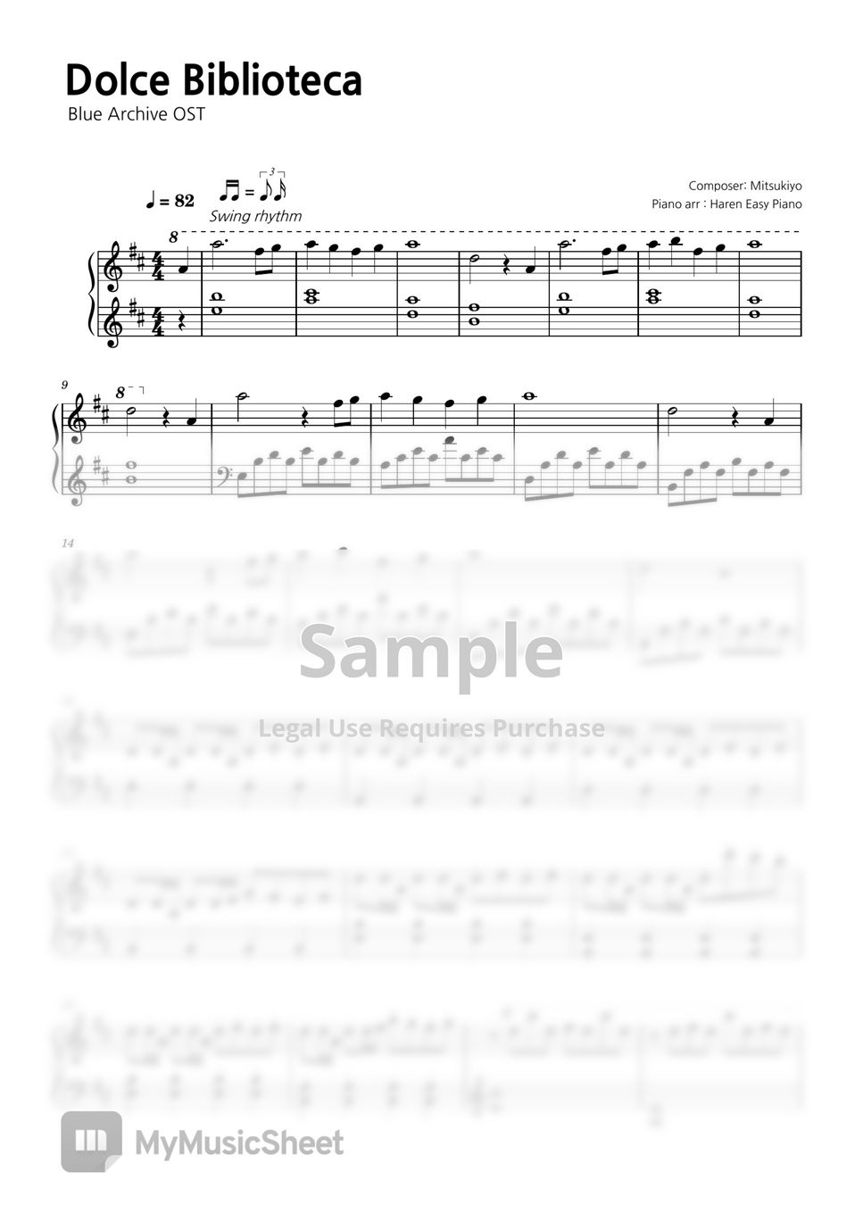 Blue Archive OST - Dolce Biblioteca (Easy ver) Sheet Music by Haren ...