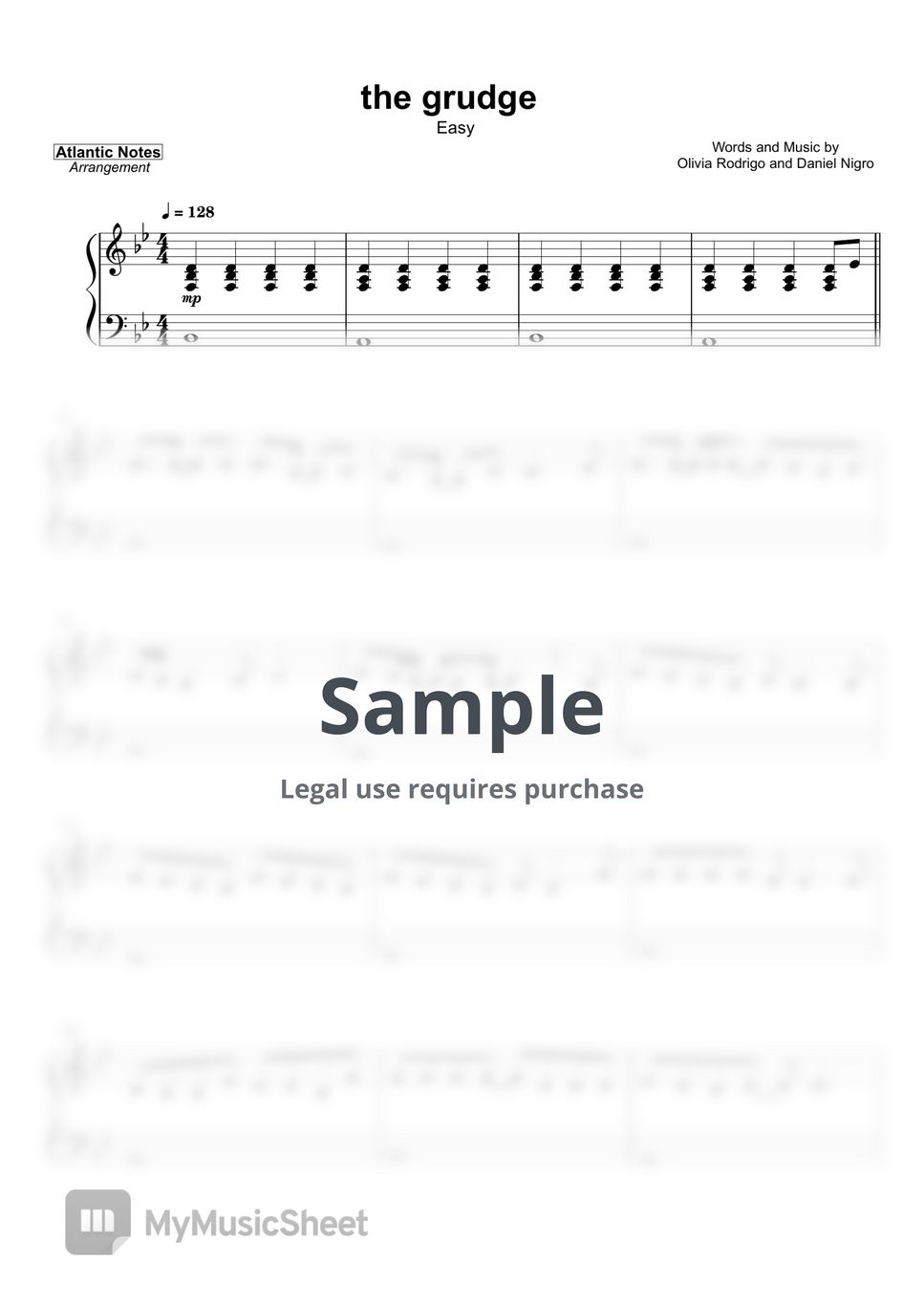 Olivia Rodrigo - the grudge Sheets by Atlantic Notes